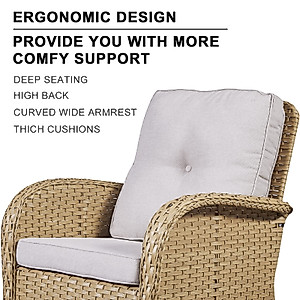 HUMMUH Patio Wicker Rocking Chairs Set of 2 Rattan Outdoor Rocking Chairs for Front Porch Garden Backyard Lawn Balcony Weather Rocker Chair with Side Table