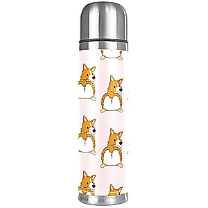 Cute Funny Corgi Dog Puppy Stainless Steel Water Bottle Leak-Proof, Double Walled Vacuum Insulated Flask Thermos Cup Travel Mug 17 OZ