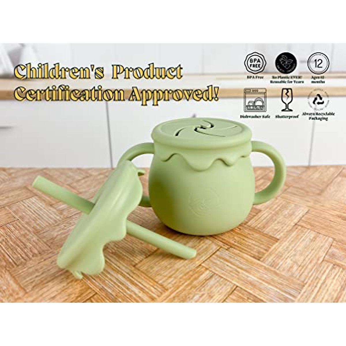 Eco Mama Shop 3-in-1 Silicone Snack/Sippy Cup: Baby Food Storage Containers, Toddler Cups, Snack Containers & Snack Cups for Toddlers 6+ Months, Sippy Cups for Baby 6 Months & Travel Snack Container