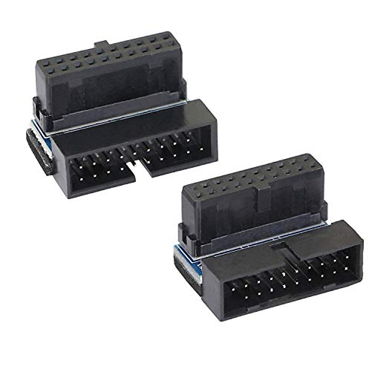 GELRHONR Right Angled USB 3.0 20-pin Male to Female Extension Adapter, Desktop Motherboard 90 Degree Angled USB 3.0 19-Pin Motherboard Internal Header-Black 2PCS
