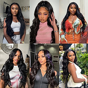 ANNELBEL 13x6 Wear and Go Glueless Body Wave Lace Front Wigs Human Hair HD Transparent Lace Frontal Wigs Pre Plucked with Baby Hair 180% Density Human Hair Wigs for Black Women 18 Inch Natural Color