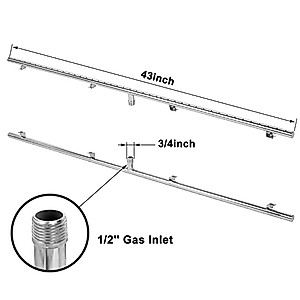 GASPRO 48 x 6 Inch Drop-in Fire Pit Pan and Burner, Natural Gas & Propane Fire Pit Insert with Linear Burner, Heavy Duty 304 Stainless Steel, Mounting Plates Included