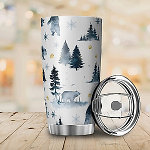 Hinfunees Bear Forest Tumbler with Lid Animal Travel Mug Stainless Steel Coffee Mugs Double Walled Water Cups for Home Office School Outdoor Gifts Bear Forest 20oz