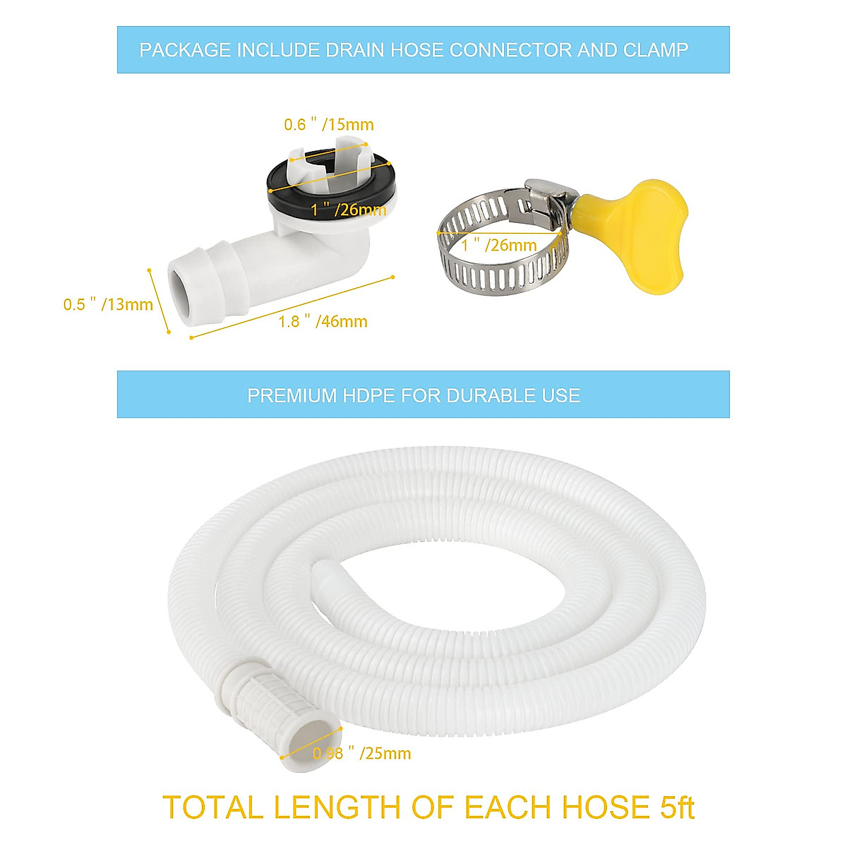 Kerykwan 2 Pack 5 FT Air Conditioner Drain Hose Kit, Plastic Tube for AC Condensate, Flexible&Durable Drain Hose for Mini Split AC&Portable AC Washer Dishwasher Faucet