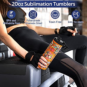 GELBEKUH 8 Pack 20 oz Sublimation Tumbler Set Four Layer Stainless Steel Straight Skinny Travel Blank Tumbler Bulk Sublimation Cups with Lid, DIY Stickers Shrink Wrap for Heat Transfer Heat Press