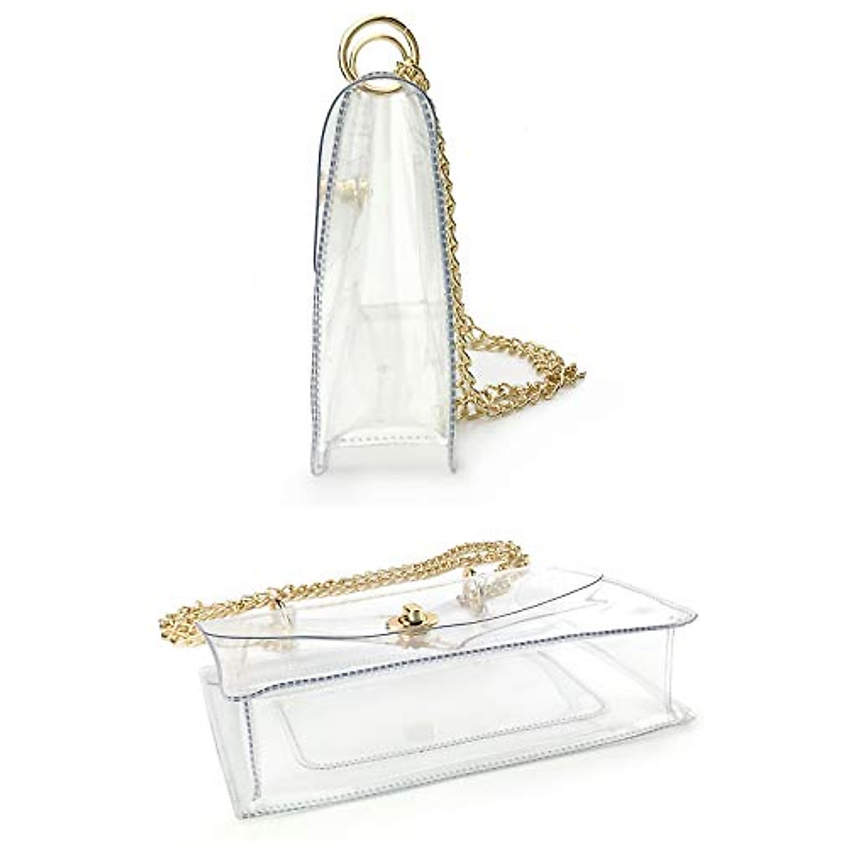 Women Clear Flap Top Chain Shoulder Handbag with Turn Lock Minimalist Messenger Purse for Stadium Approved (Clear)