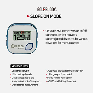 GOLFBUDDY Voice 2S+ Talking GPS Rangefinder, Clip on Hat Golf Navigation, Slope Mode on/Off, 18 Hours Battery Life, Shot Distance Measurement, Preloaded with 40,000 Courses Worldwide (Blue)