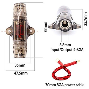 Magic source Inline 60A MANL Fuse Holder with 1ft 8 Gauge AWG Oxygen Free Copper Power Wire and O-Ring Copper Terminal to Protect Car Audio Amplifier from The Current (60A)