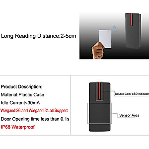 No Relay Access Control Reader Proximity Card Reader Wiegand 26/34 Bit Output Door Access Reader Waterproof IP68 Access Control 125KHZ Card Reader with 10 Color Key