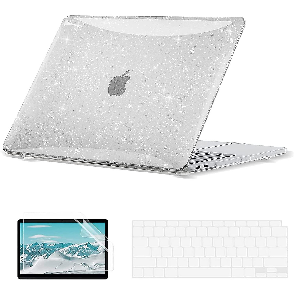 EooCoo Glitter Hard Case Compatible with MacBook Air 13 inch Case 2021 2020 2019 2018 M1 A2337 A2179 A1932 with Retina Display Touch ID, Case + TPU Keyboard Cover + Screen Protector - Sparkly Clear