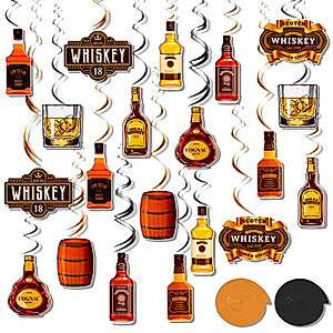 20PCS Whiskey Party Decorations for Men, Whiskey Hanging Swirls for Whiskey Themed Party Decorations (Not Pre-Assembled)