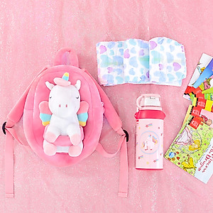 Gloveleya Unicorn Backpack for Girls Kids Backpack Plush Unicorn Toy Gifts for Kids Baby Napkins Snack Books Bag White 9 Inches