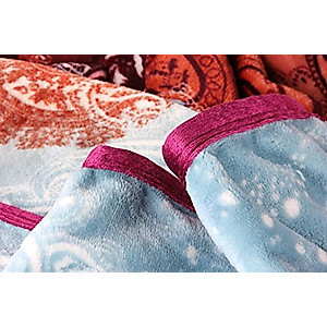 DaDa Bedding Flannel Faux Mink Fleece Throw Blanket - Bohemian Paisley Dreams Silky Soft - Bright Vibrant Floral - Multi Colorful Red Burgundy & Blue - 66" x 90"