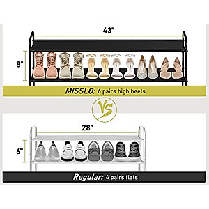 MISSLO 4 Tier Long Shoe Organizer for Closet Shoe Rack for Bedroom Closet Floor Shoe Shelf for Entryway Storage Stackable Wide Shoe Shelf Stores 30 Pairs of Men Sneakers, Black