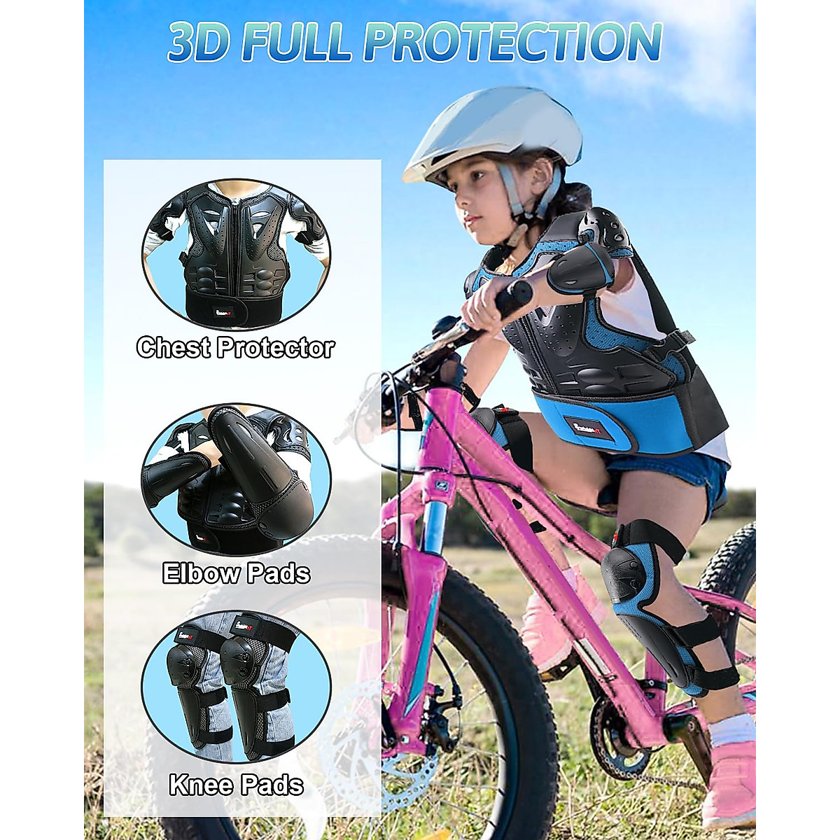StarknightMT Kids Motorcycle Armor Suit Dirt Bike Gear Riding Protective Chest Spine Back Protector Shoulder Arm Elbow Knee Protector Pads for Cycling Skateboard,Skiing,Skating,Off-Road