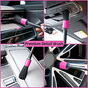 THINKWORK Pink Car Duster Interior Kit, Perfect Car Detailing Kit, Car Detailing Brush Kit for Cleaning Windows,Windshield,Dashboard and Air Vents Suitable for All Cars