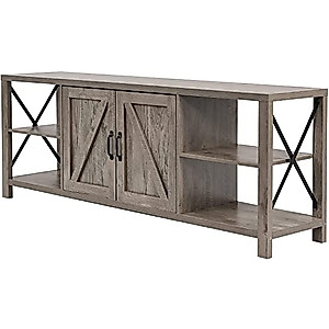 4 EVER WINNER 70" Farmhouse TV Stand for 70 75 80 Inch TV for Living Room, Industrial & Rustic Farmhouse Entertainment Center for 75 Inch TV with Storage and Shelves, Long TV Stand Console, Grey Wash