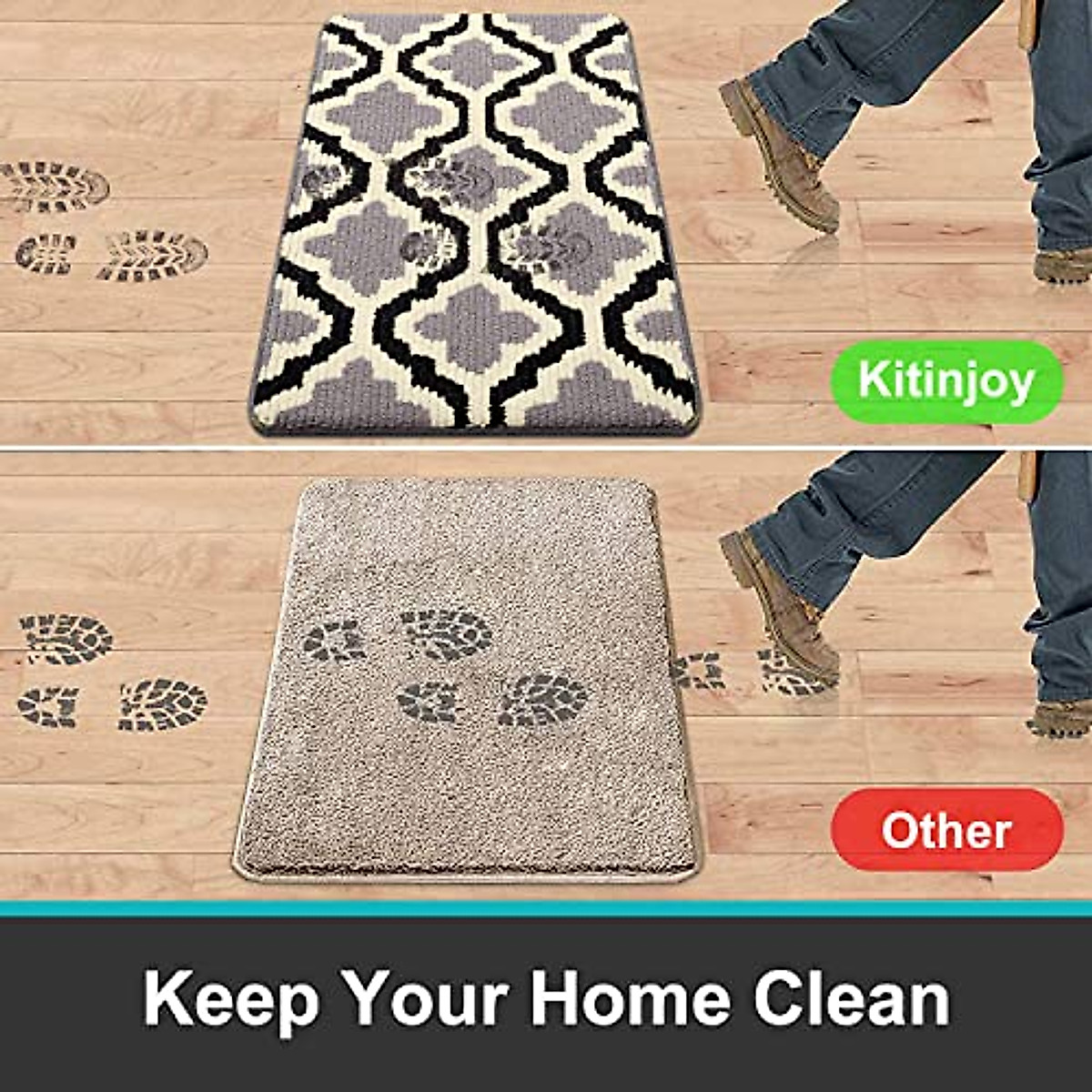 Kitinjoy Indoor Door Mat, Non-Slip, Absorbent, Dirt Resist, Entryway Mat, Low-Profile Inside Welcome Front Doormats for Entrance(32x20 inches, Grey)