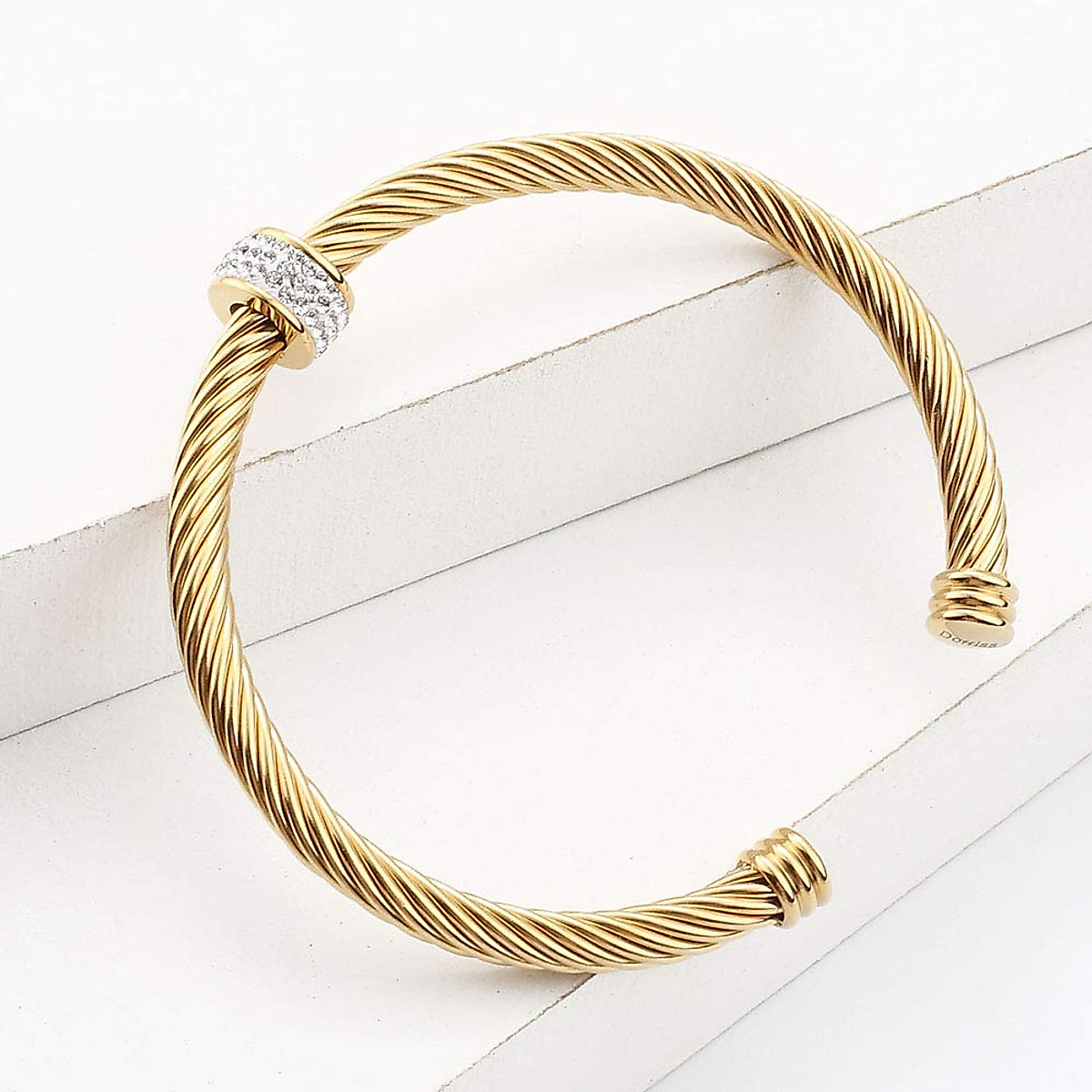 Cable Cuff Bracelets for Women Gold Twisted Wire Composite Designer inspired david yurman Bangles Adjustable Elegant Antique Jewelry