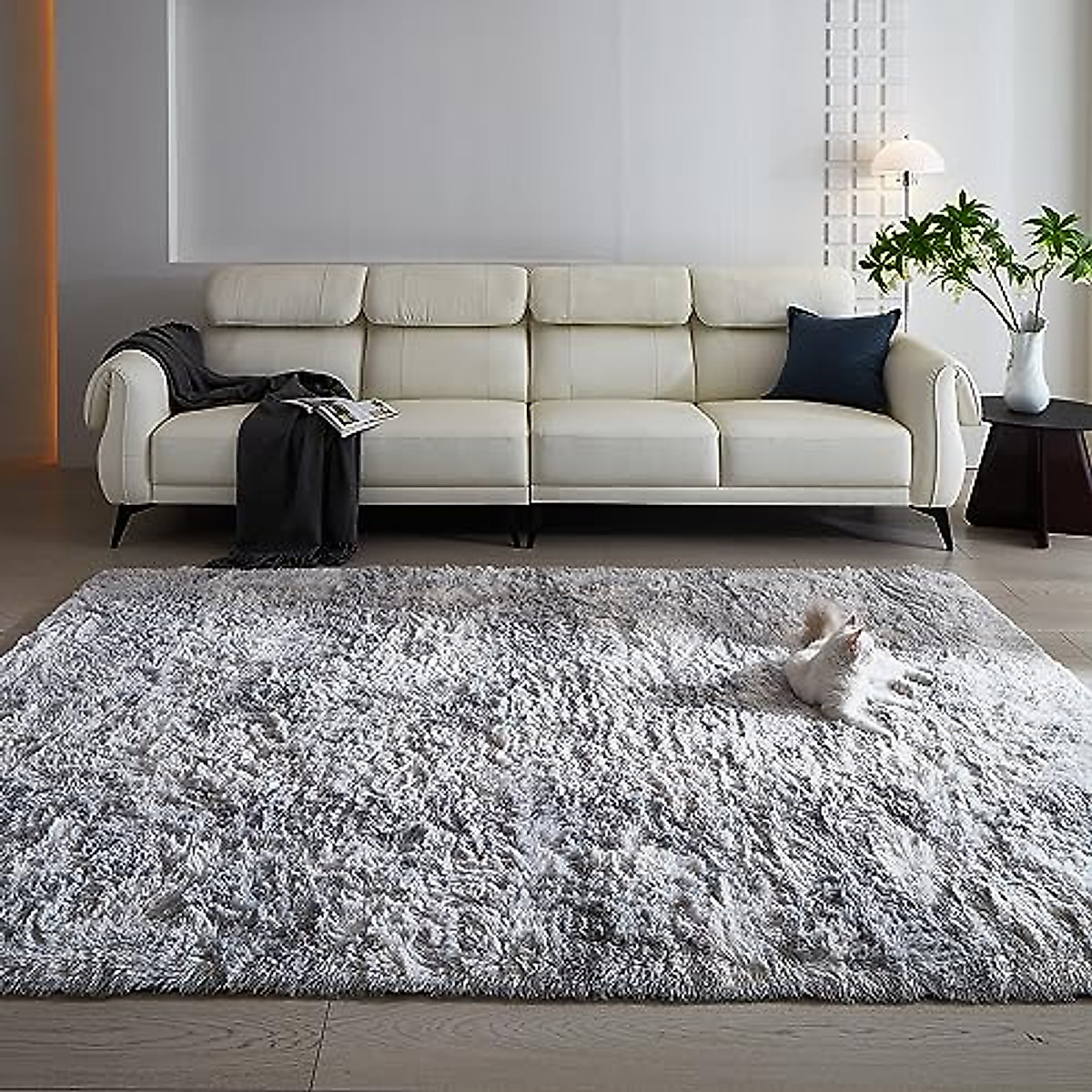 Grozoken Area Rug 5x7 Fluffy Soft Shaggy Rug Non-Slip Plush Rug for Living Room, Bedroom Rug, Indoor, Kids Room, Playroom, Light Grey