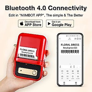 NIIMBOT B21 Inkless Label Maker, Mini Thermal Label Maker Compatible with iOS & Android, for Home Organization, Business, Barcode, QR Code, with 1 Pack 1.96x1.18 inch White Label, Red