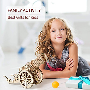 ROBOTIME 3D Wooden Puzzles for Adults, Cannon Toy Wooden Catapult Model for Adults to Build, STEM Projects Educational Toy for Kids