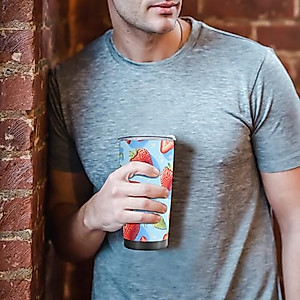 QWEUIOP 20oz Insulated Travel Coffee Mug Fruits Strawberry Pattern Stainless Steel Tumbler with Lid Double Wall Vacuum Coffee Cup For Hot and Cold Drinks14578