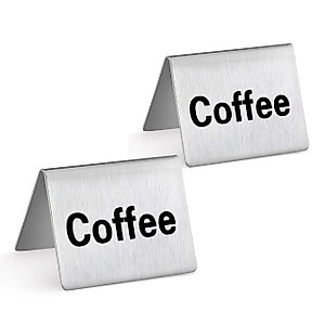 New Star Foodservice 27051 Stainless Steel Table Tent Sign, (Coffee), 2"x 2", Set of 2