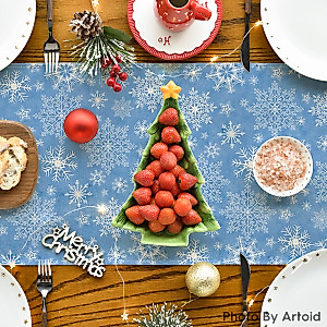 Artoid Mode Hello Winter Snowflake Blue Christmas Placemats Set of 4, 12x18 Inch Seasonal Xmas Holiday Table Mats for Party Kitchen Dining Decoration