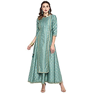 Janasya Indian Women's Light Green Poly Silk Ethnic Dress(J0005-DR-XXXL)