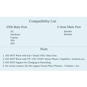 USB to 3.5mm Aux Cable, DUKABEL USB to 3.5mm Jack Cord for PC PS4 PS5 USB2.0 to 1/8’’ Male Auxiliary Audio Cable for Headphone Speaker(8FT/2.4 Meter) Do Not Work for TV Car PS3 Truck Amplifier