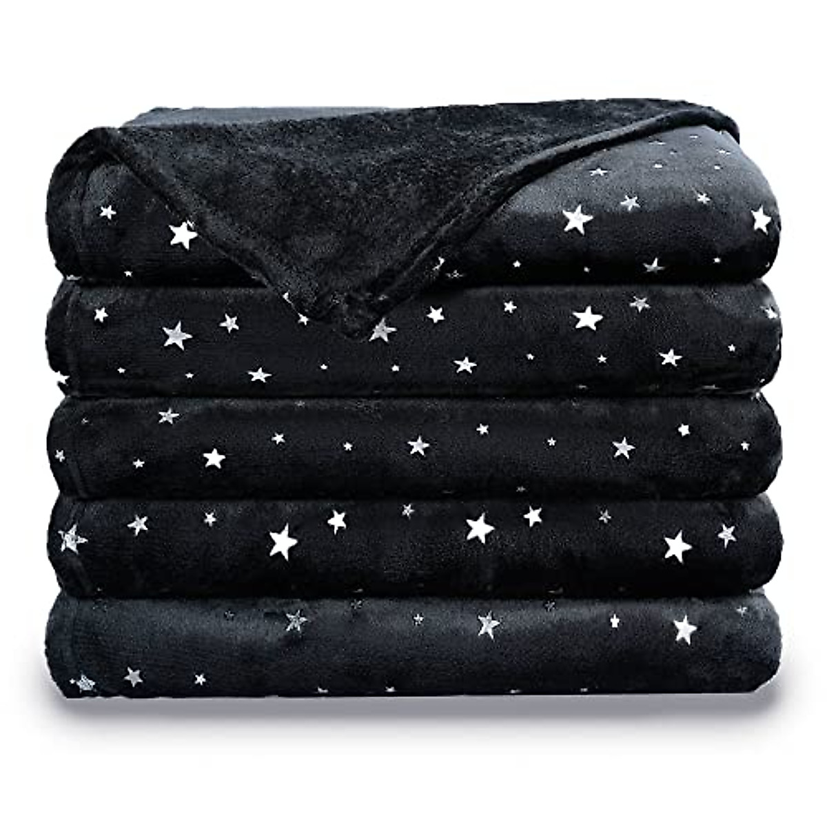 NANPIPER Fleece Blankets Cozy Microfiber King Size Blanket,Super Soft Star Foil Print,90"x 108" Black