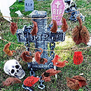 Cagemoga 10 Pieces Halloween Blood Body Parts Realistic Scary Fake Lung Liver Stomach Heart Brain Organs Props for Halloween Prank Props Haunted House Vampire Zombie Party Decorations