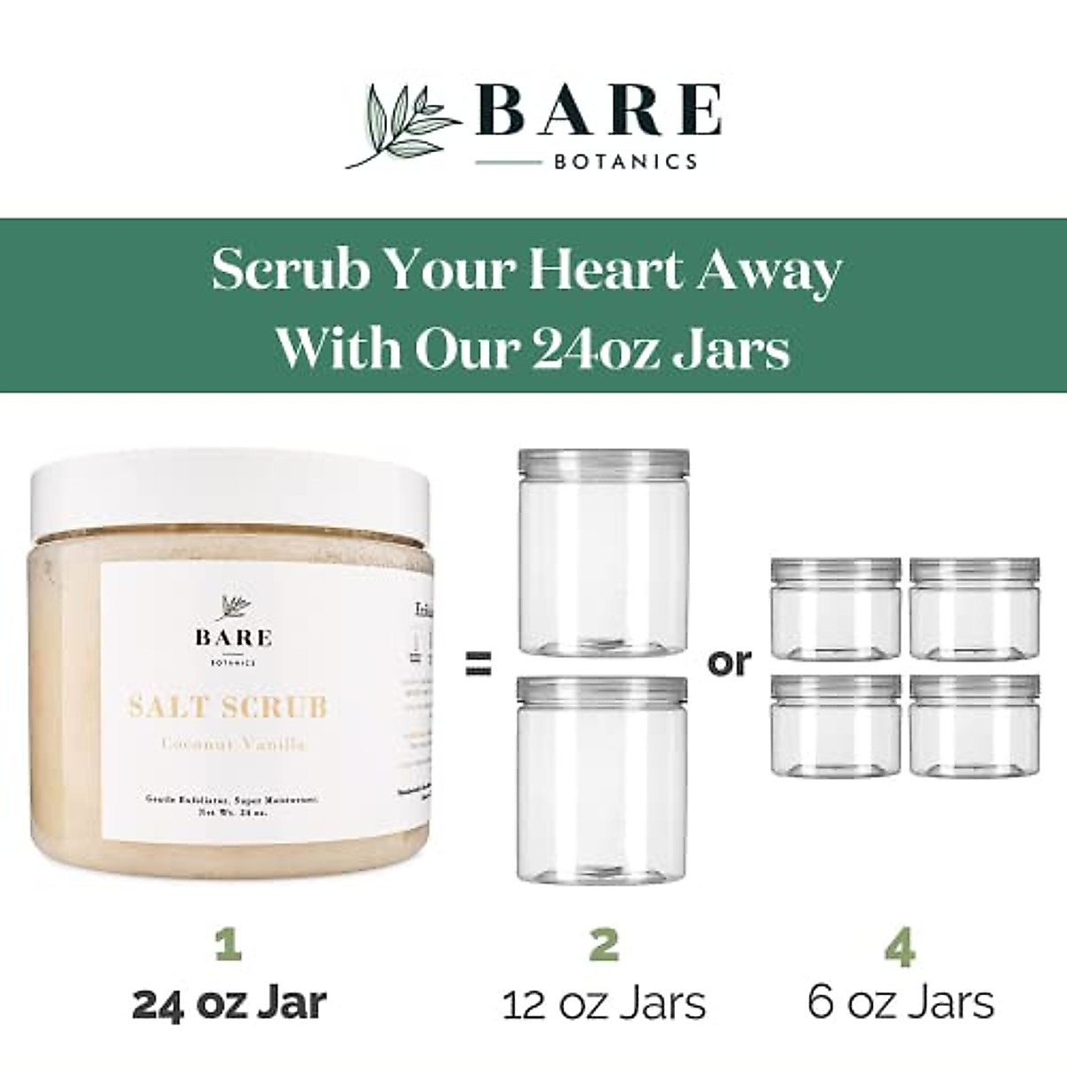 Bare Botanics Natural Body Scrub (Coconut Vanilla) – Gentle Exfoliator & Super Moisturizer | Includes a Wooden Spoon | No Synthetic Fragrances, No Nut Oils, Ready to Gift | Net Weight 24oz