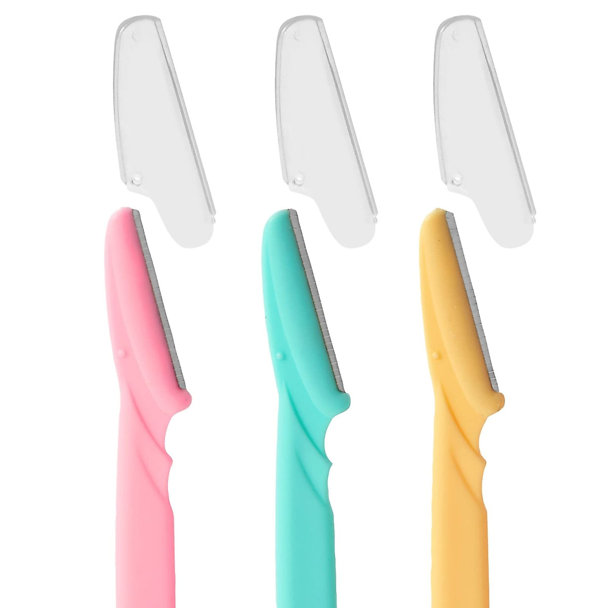 Glamlily 60-Pack Eyebrow Facial Razor for Women, Multipurpose Dermaplane Hair Remover Trimmer Tool, Colorful Shaving Tool Bulk Set, Disposable Self-Care (3 Colors, 6x1.4 In)