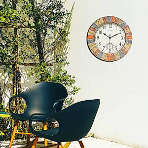 OCEST 13 Inch Large Outdoor Indoor Clock, Waterproof Wall Clock with Thermometer, Weather-Resistant Non-Ticking Battery Operated Decor Clock for Patio, Pool, Lanai, Fence, Porch, Garden (Yellow)