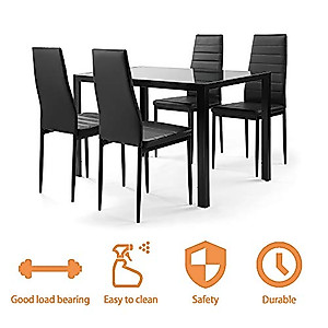 IANIYA Dining Room Table，Kitchen Table, Square Glass Kitchen Table with 4 Chair Black