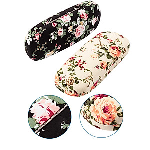 2 Pieces Hard Shell Eyeglass Case Flower Glasses Case for Women Floral Fabric Women Eyeglass Case Retro Hard Glass Case Portable Eyeglass Box for Women Girl Ladies Spectacles (Apricot, Black)
