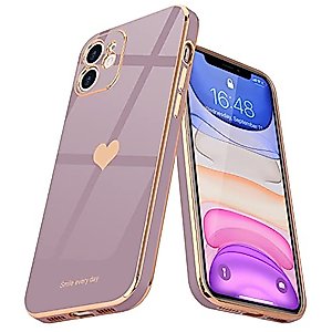 Teageo Compatible with iPhone 11 Case for Girl Women Cute Love-Heart Luxury Bling Plating Soft Back Cover Raised Camera Protection Bumper Silicone Shockproof Phone Case for iPhone 11, Lavender