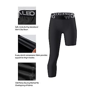 4 Pack Boys Youth 3/4 One Leg Compression Leggings for Basketball Capri Tights 3/4 Compression Pants Boys White Black(Left)-S