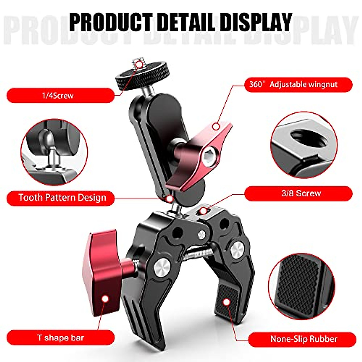 UTV Camera Mount Compatible with Gopro Fits 0.82"-2.36" Roll Bars or Roll Cages, ATV Large Tube Mount for Gopro,360° Rotation Aluminum UTV Camera Holder for Gopro Hero11,Mevo Start for Off-Road, Boat