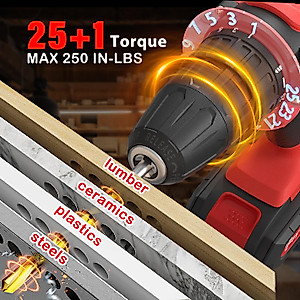 Cordless Drill Set, 21V Power Drill Kit with 398 inch-lbs & Torque Rating 25+1, 2 Variable Speeds Electric Power Drill 3/8” Keyless Chuck with LED & 29 pcs Accessories Electric Driver for DIY (1.5 Ah)