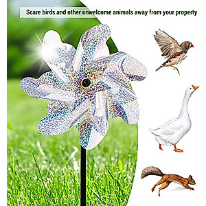 Ohuhu Reflective Pinwheels with Stakes, 10-Pack Extra Sparkly Wind Sculpture for Garden Decor Pin Wheel, Silver Wind Spinner