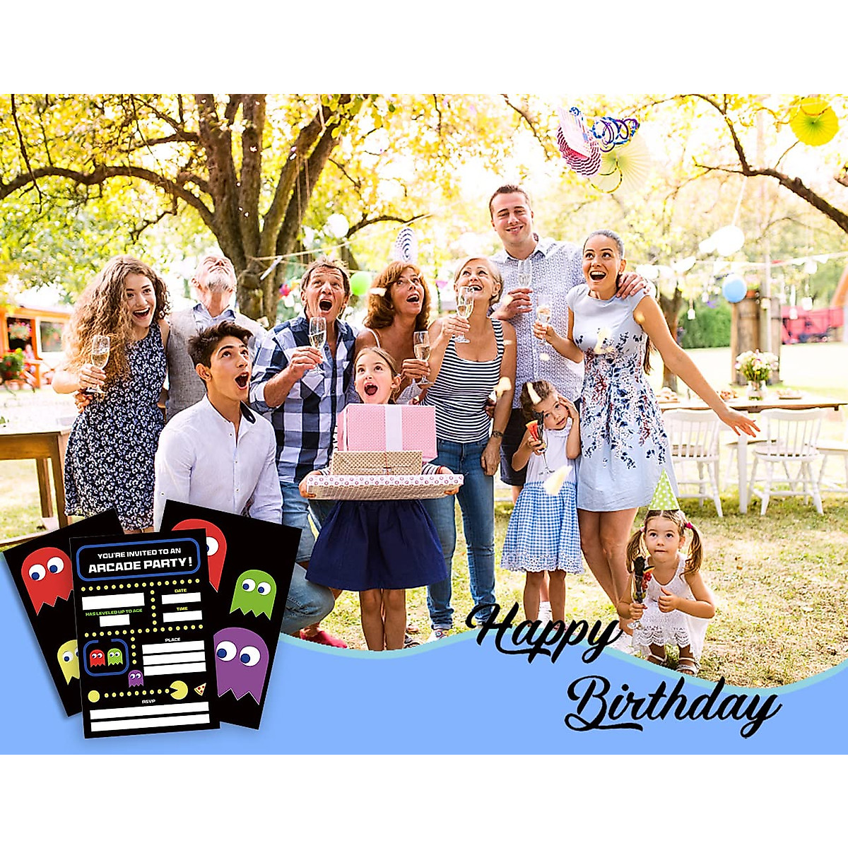 QOFO Arcade Game Party Invite Cards-Set of 20 With Envelopes,Game Themed Birthday Party,Birthdays Party Decorations And Supplies-YQC07