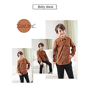 bilison Kids Toddler Boy Clothes Long Sleeve Corduroy Lapel Button Down Shirt Top Little Boys Shirts Brown