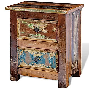 vidaXL Nightstand w/ 2 Drawers Solid Reclaimed Wood Side End Storage Stand