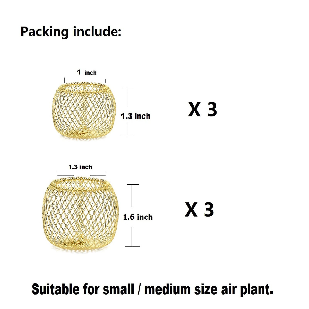 Newwe 6 x Gold Air Plant Holders Metal Airplant Pot Air Plants Planter Tillandsia Display for Home Office