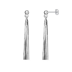 Savlano 925 Sterling Silver White Yellow & Rose Color Dangle Drop Tassel Threader Stud Women Earrings (White)