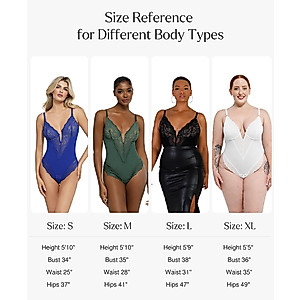 Popilush Shapewear Tummy Control Lace Bodysuits for Women Low Back Sleeveless V Neck Body Shaper Black XL