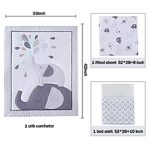 Wowelife Gray Crib Bedding Set, Premium 3-Piece Baby Bedding Set Elephant,Crib Bedding Set for Baby, Breathable and Soft for Boy and Girl